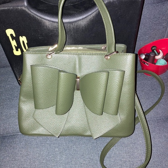 Bags | Olive Green Leather Purse With Handles And Shoulder Strap | Poshmark